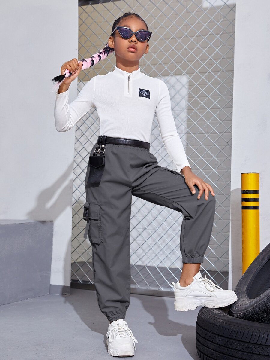 SHEIN Pantalones cargo casuales para niña preadolescente de unicolor ...