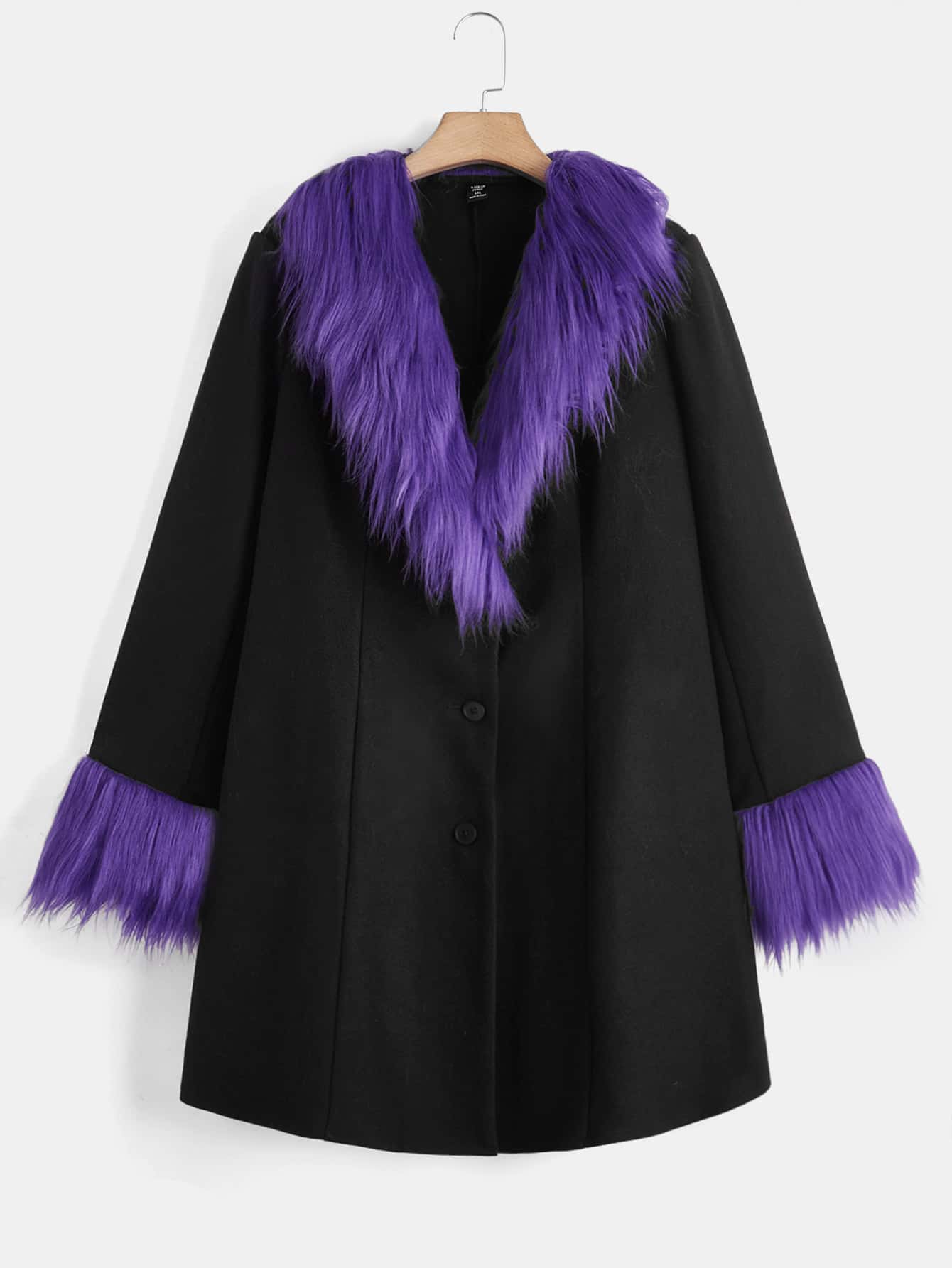ROMWE PUNK Plus Fuzzy Trim Overcoat | SHEIN USA