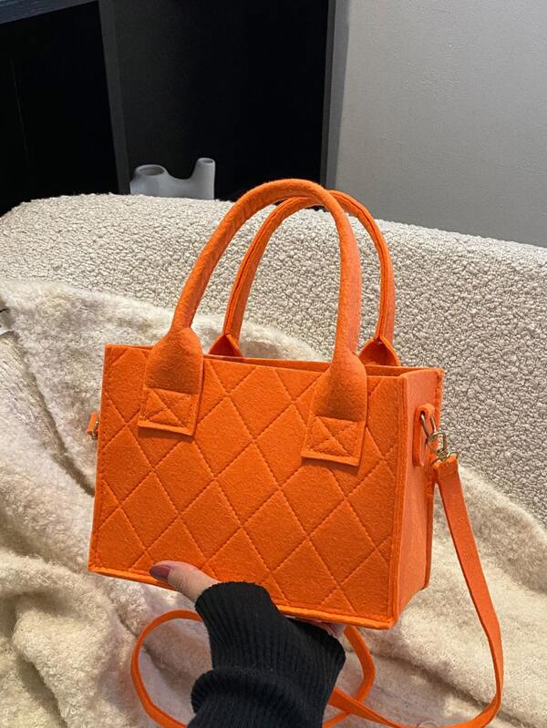 Neon-orange Stitch Detail Double Handle Square Bag | SHEIN USA