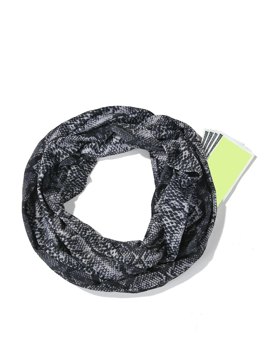 Snakeskin Print Pocket Detail Infinity Scarf | SHEIN USA