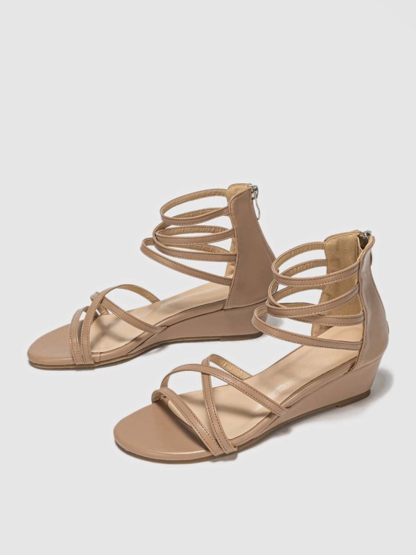 Zip Back Ankle Strap Wedge Sandals | SHEIN USA