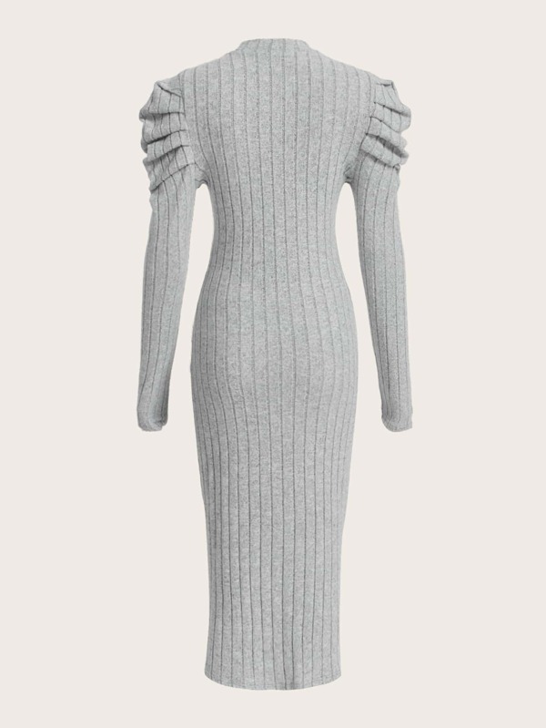 Shein Privé Gigot Sleeve Mock Neck Ribbed Knit Bodycon Dress Shein Uk