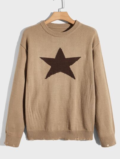 ROMWE Guys Star Pattern Distressed Sweater | SHEIN USA