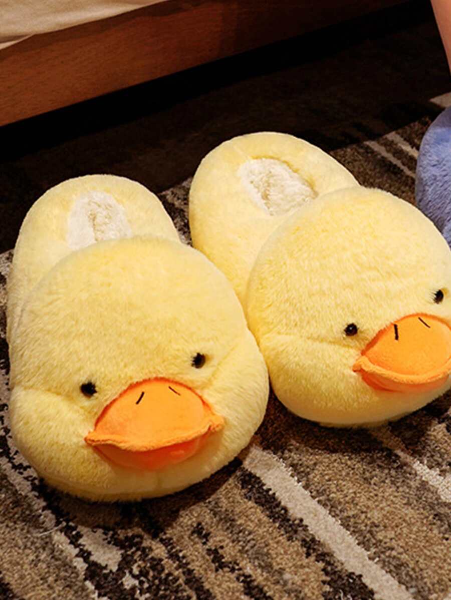 Duck Design Fuzzy Novelty Slippers, Yellow Preppy Style Cartoon Women's ...