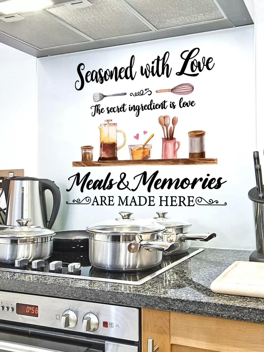 1pc Slogan Graphic Kitchen Sticker, Self Adhesive Wall Art Decal For ...