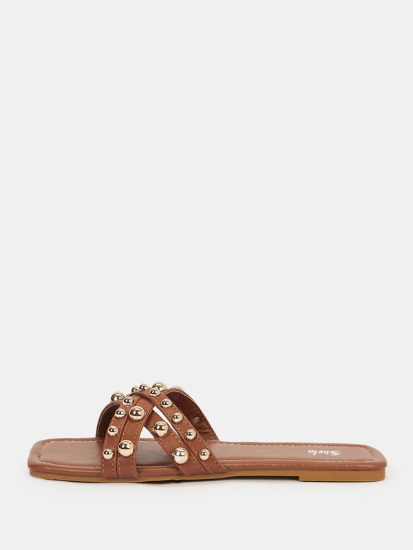 Studded Decor Criss Cross Slide Sandals | SHEIN USA