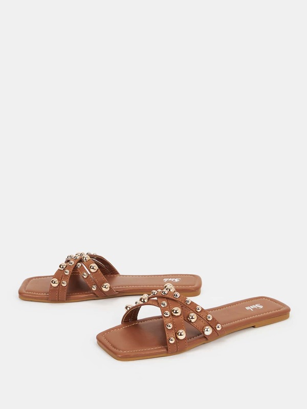 Studded Decor Criss Cross Slide Sandals | SHEIN USA