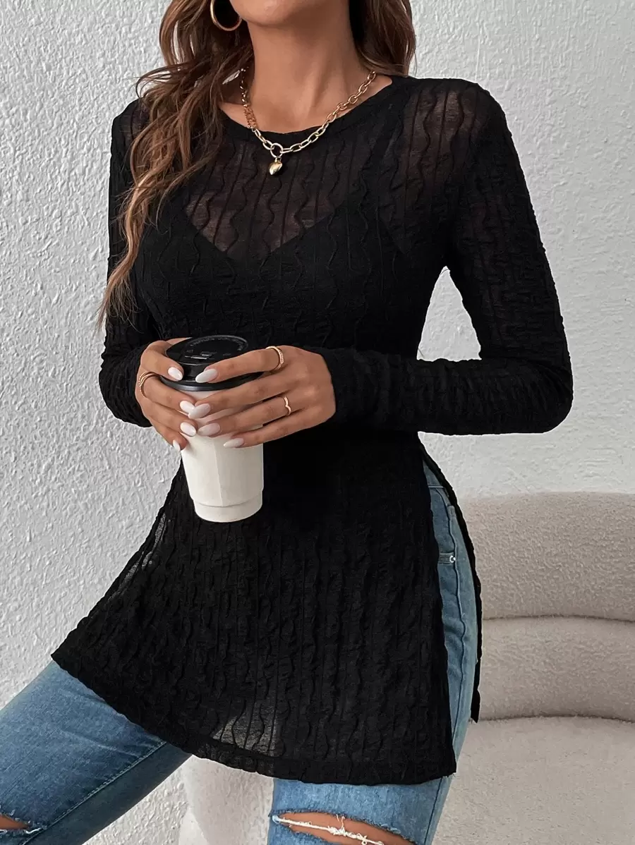 SHEIN Essnce Solid Split Hem Top Without Bra | SHEIN USA