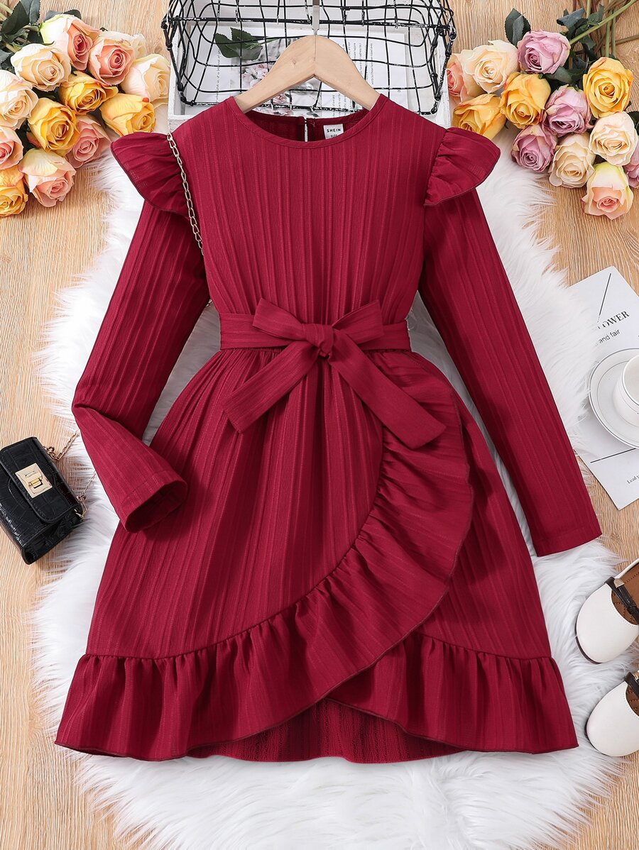 SHEIN Vestido Juvenil Para Niñas Con Dobladillo Circular Y Diseño De ...