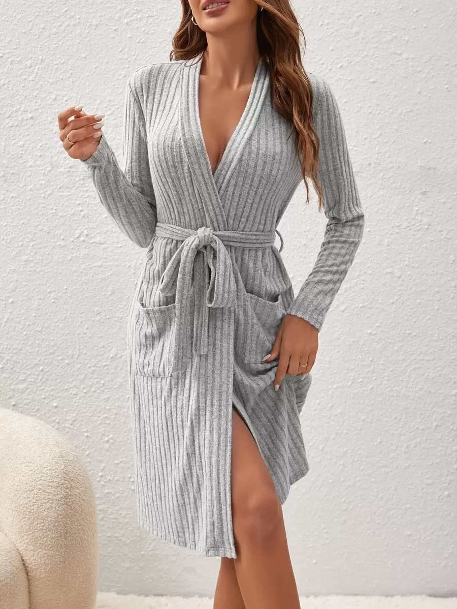 Dual Pocket Belted Lounge Robe | SHEIN USA