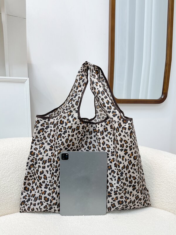 Leopard Print Folding Shopper Bag, Grocery Bag, Large Capacity Travel ...