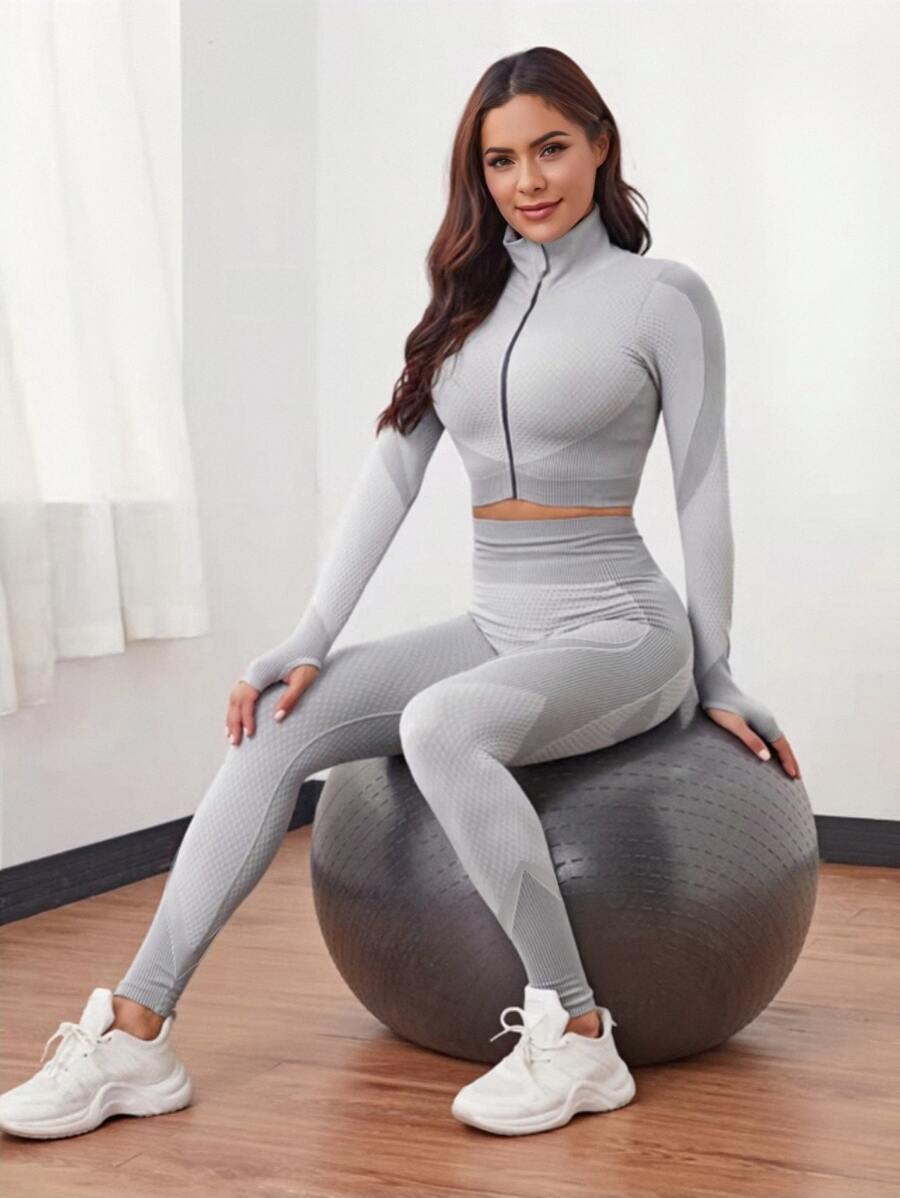 SHEIN Sport Studio Seamless High Stretch Thumb Holes Crop Sports Jacket ...