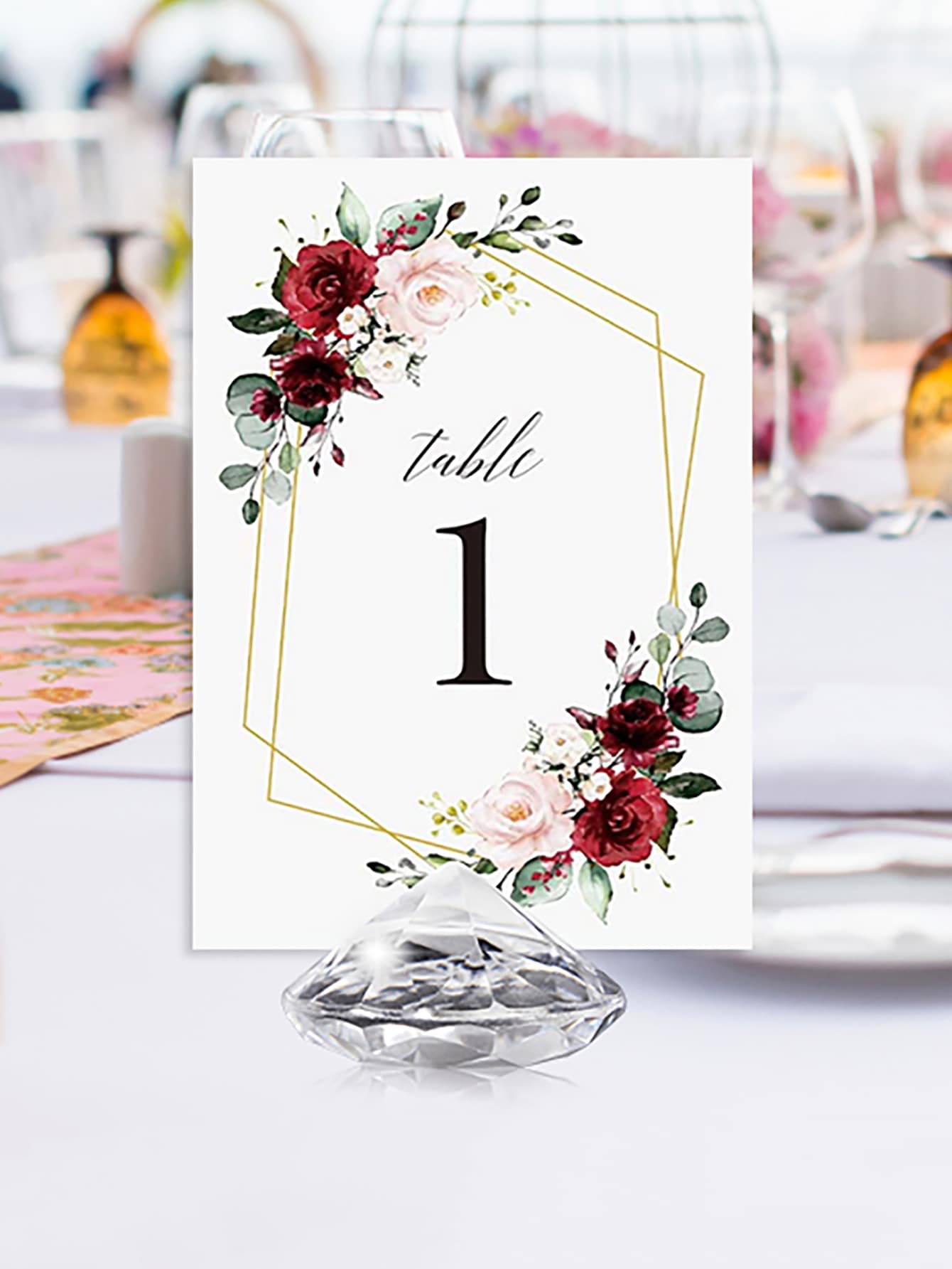 5pcs Diamond Acrylic Table Place Card Holder, Crystal Table Number Name ...