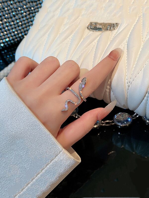 1pc Rhinestone Snake Design Cuff Ring Copper Jewelry | SHEIN USA