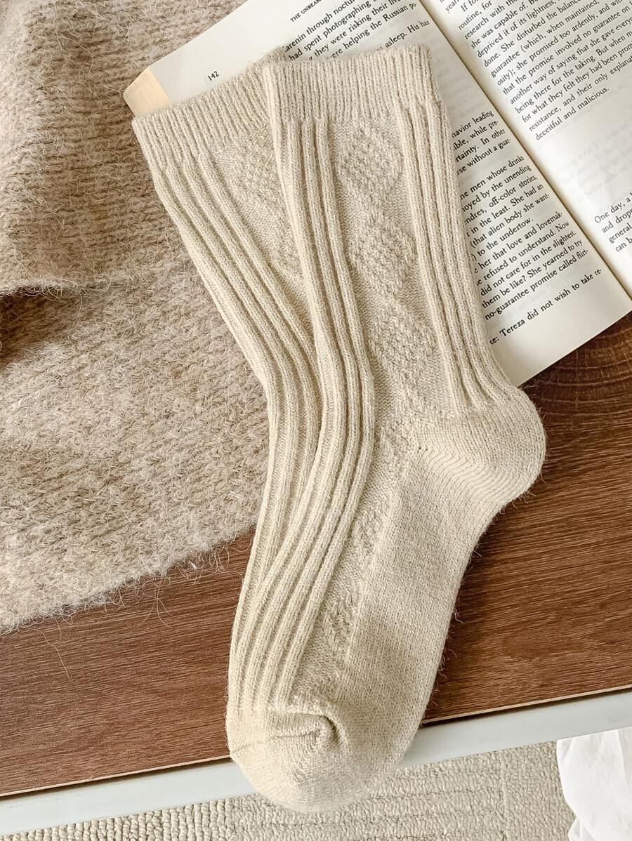 1pair Women's Wool Blend Socks, Princess Style Diamond Check Pattern ...