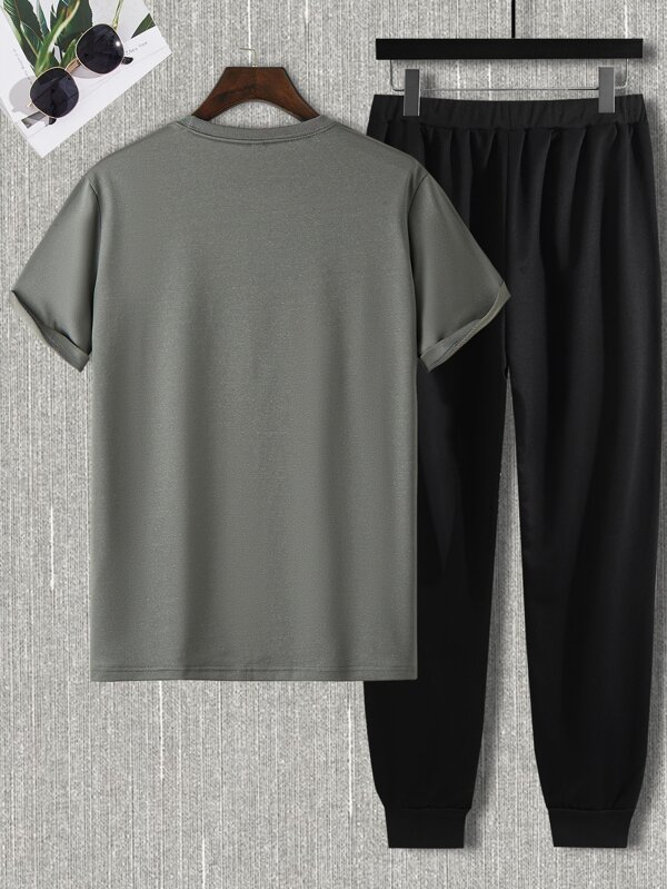 Manfinity Homme Men Letter Graphic Tee And Drawstring Waist Sweatpants