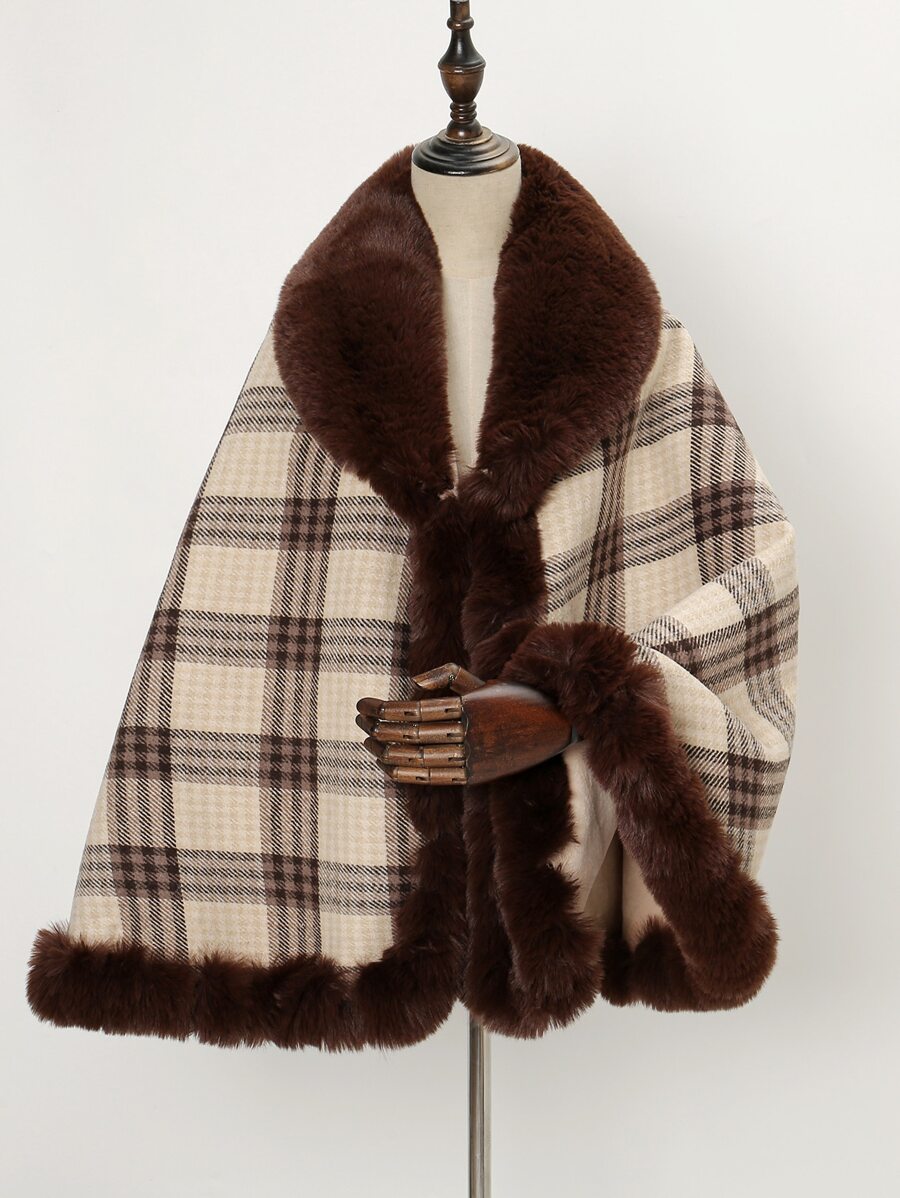 Plaid Pattern Contrast Fluffy Shawl | SHEIN USA