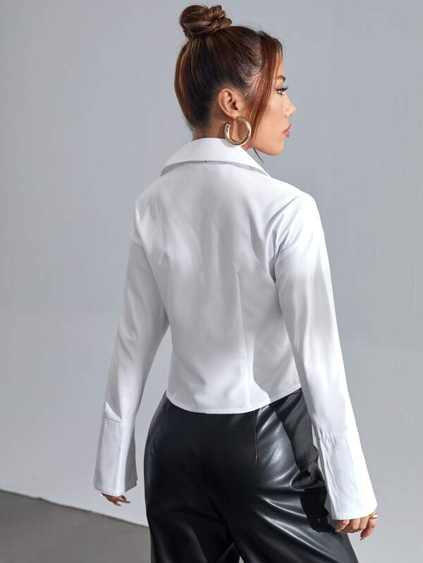 Shein Ezwear Camisa Zíper Bidirecional Bainha Assimétrica Shein Brasil
