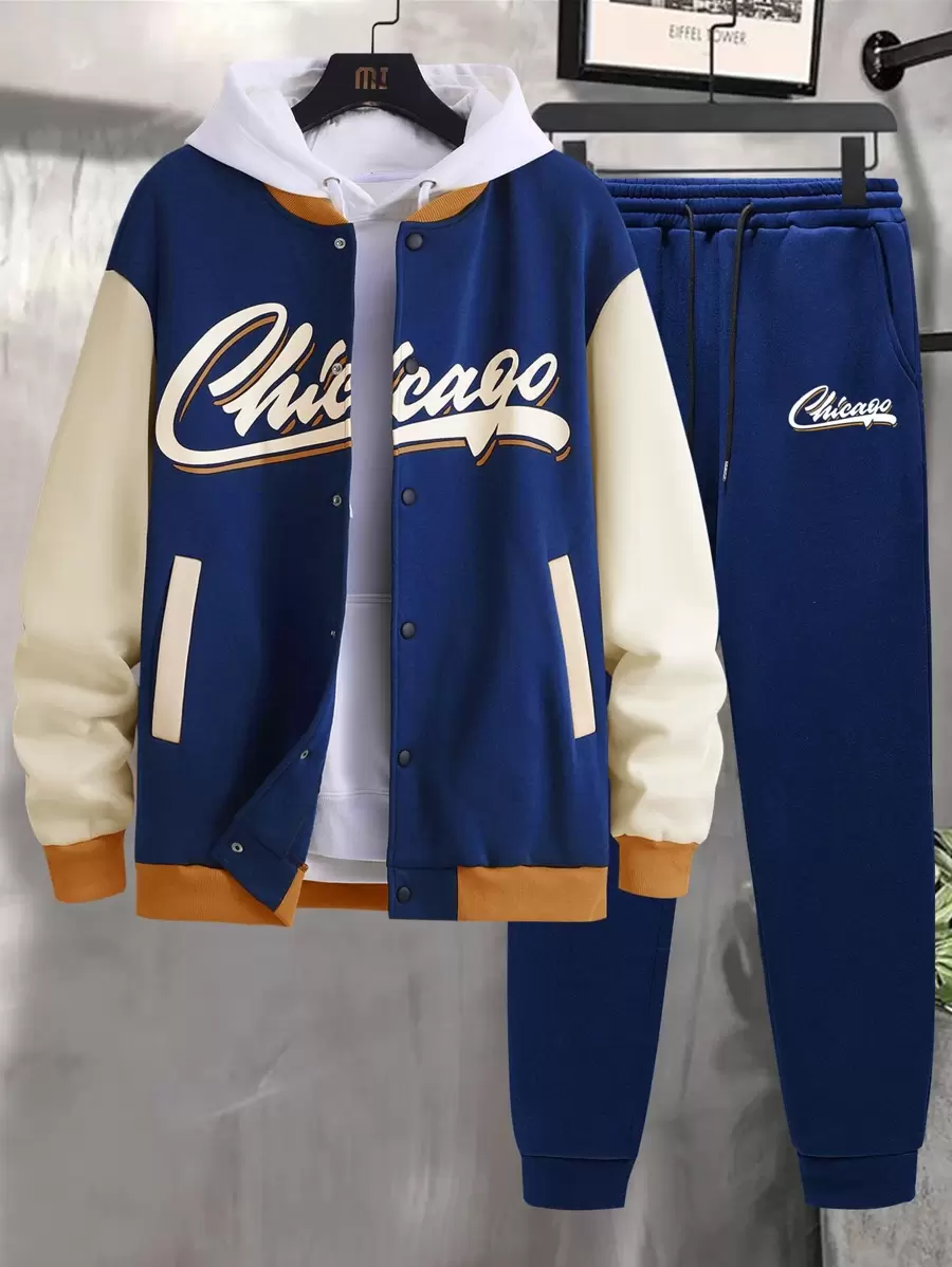 Manfinity Sporsity Men Letter Graphic Colorblock Drop Shoulder Varsity ...