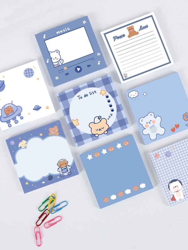 50 Pages/pack Blue Bear Shaped Sticky Notes | SHEIN USA