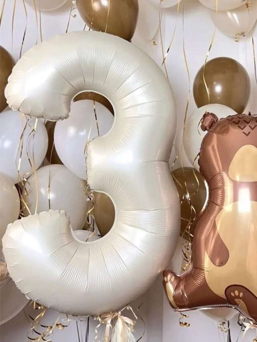 1pc Number Shaped Balloon, 40 Inch Cream Balloon For Birthday Party ...