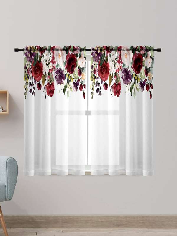 Floral Pattern Single Panel Sheer Curtain | SHEIN USA