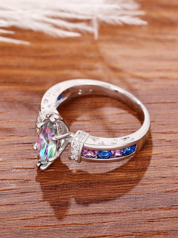 1pc Glamorous Multi-colour Cubic Zirconia Ring For Women For Valentine ...