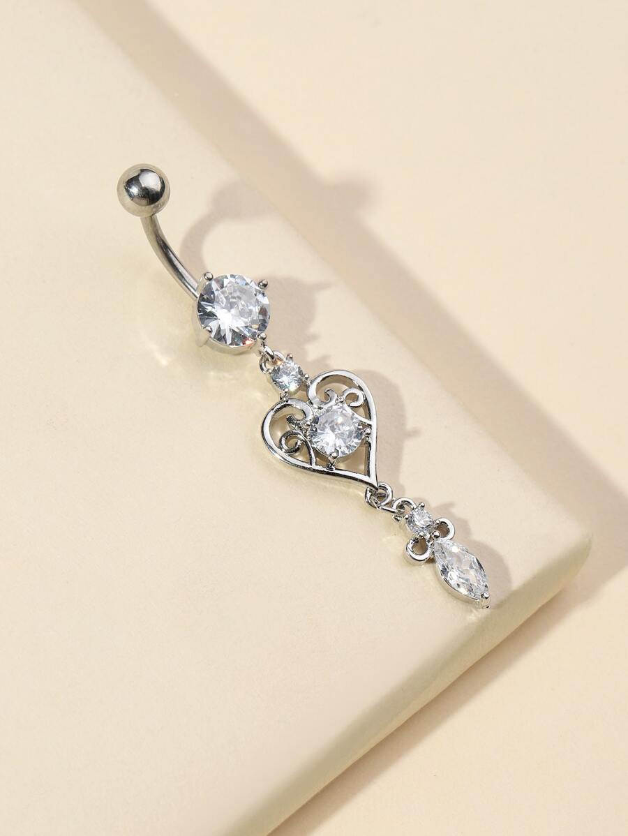 Cubic Zirconia Heart Decor Navel Belly Ring Copper Popular Piercing ...