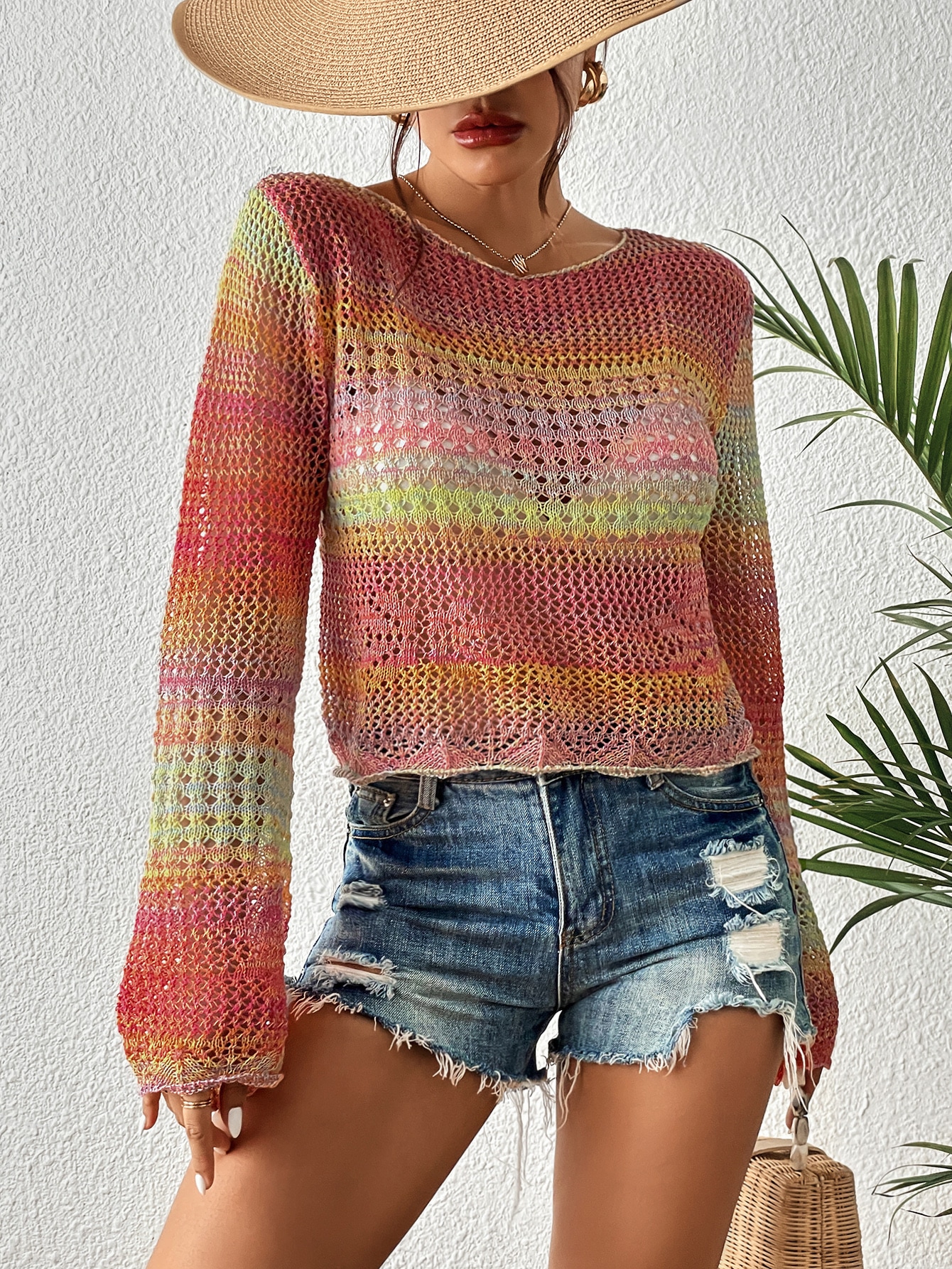 SHEIN VCAY Colorblock Pointelle Knit Sweater | SHEIN USA