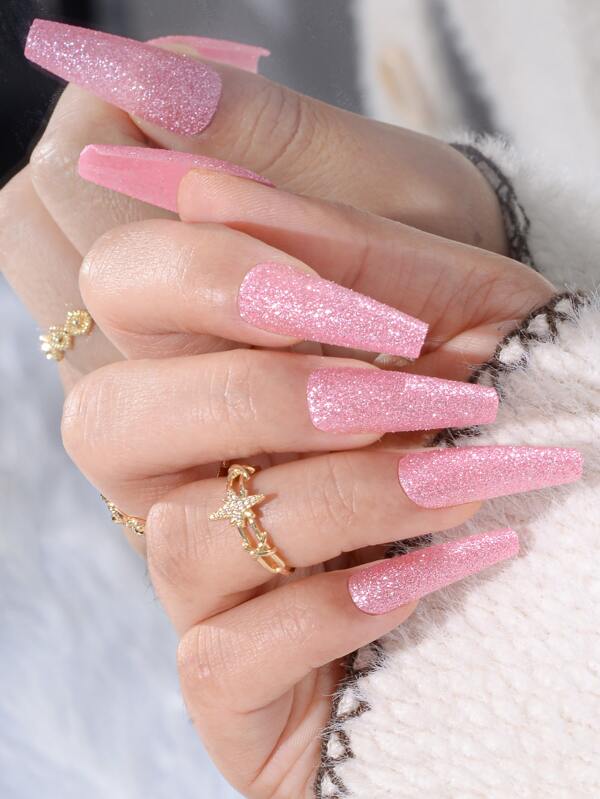 24 Piezas/set Uñas Postizas De Cobertura Completa Con Brillo De Estilo ...
