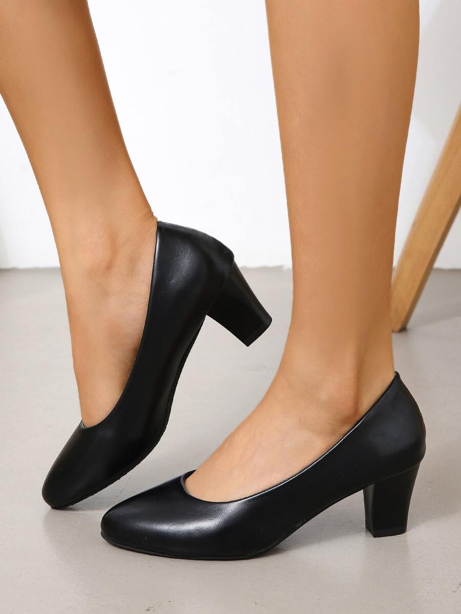Women's Black High Heel Shoes, Solid Color Elegant Versatile Shoes For ...