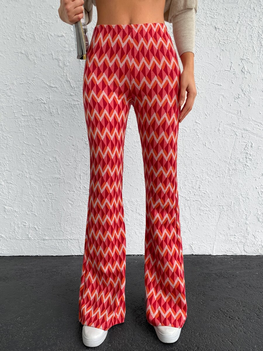 Chevron Print Flare Leg Pants | SHEIN USA