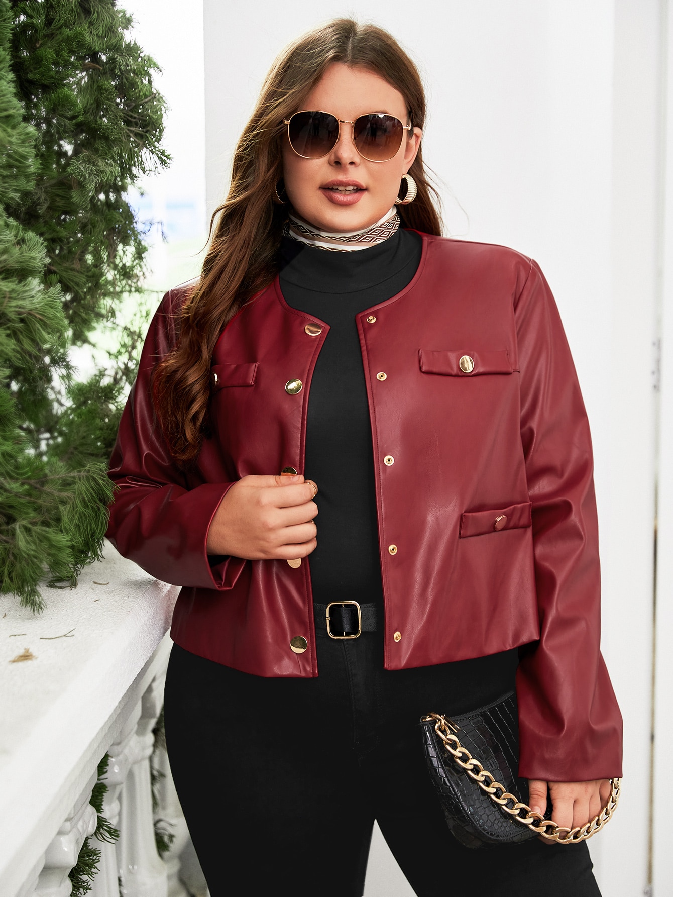 SHEIN Clasi Plus Flap Detail PU Leather Jacket | SHEIN USA