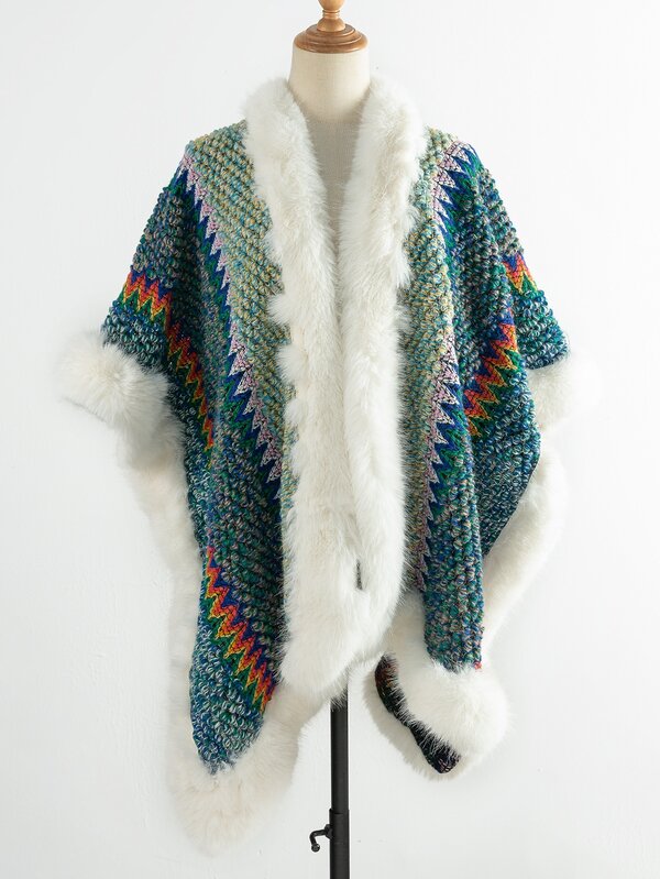 Color Block Fuzzy Shawl | SHEIN UK