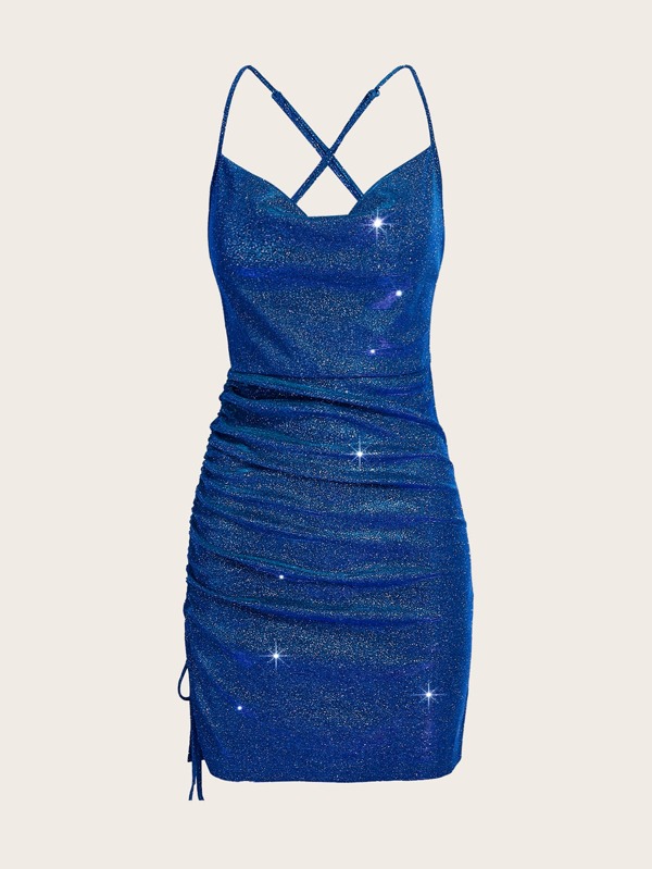 Shein Bae Crisscross Backless Ruched Glitter Bodycon Dress Shein Uk