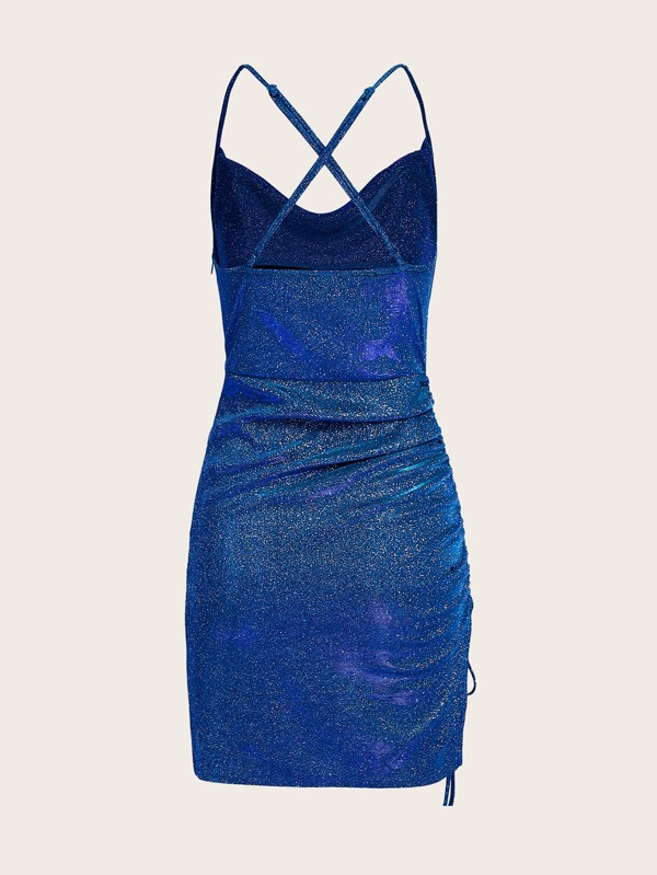 Shein Bae Crisscross Backless Ruched Glitter Bodycon Dress Shein Uk