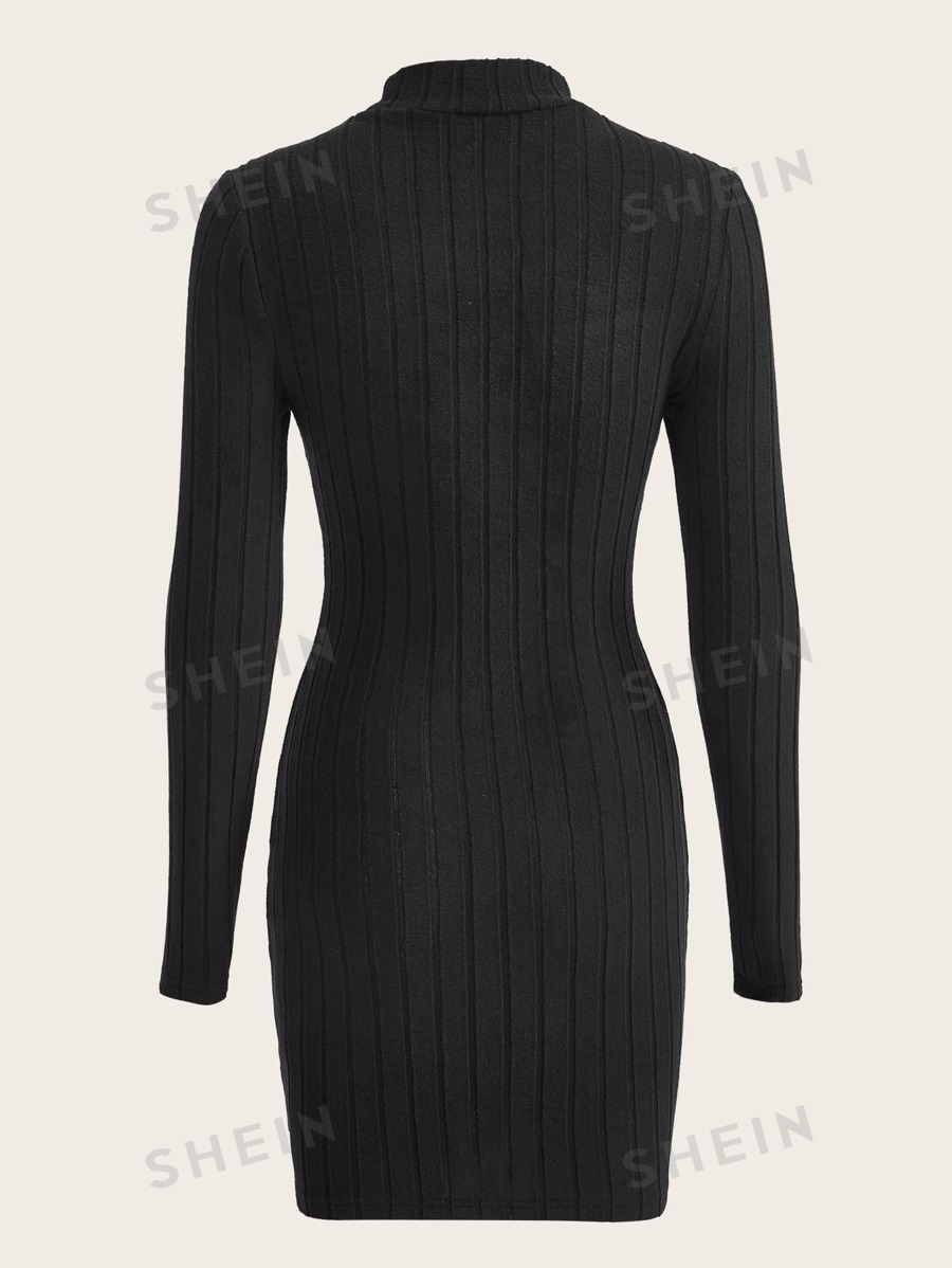 SHEIN EZwear Autumn And Winter Black Wide Pit Strip Cut Out Mock Neck ...