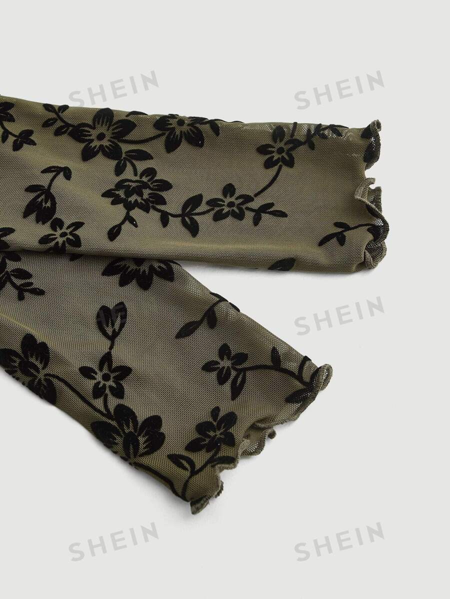 Shein Mod Floral Print Lettuce Trim Mesh Top With Cami Shein Uk