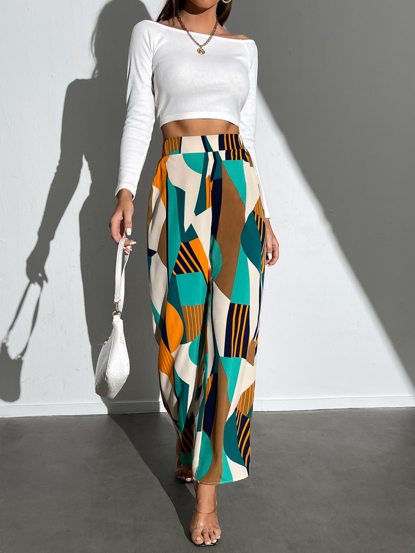 Shein Tall Striped And Geo Print Wide Leg Pants Shein Usa