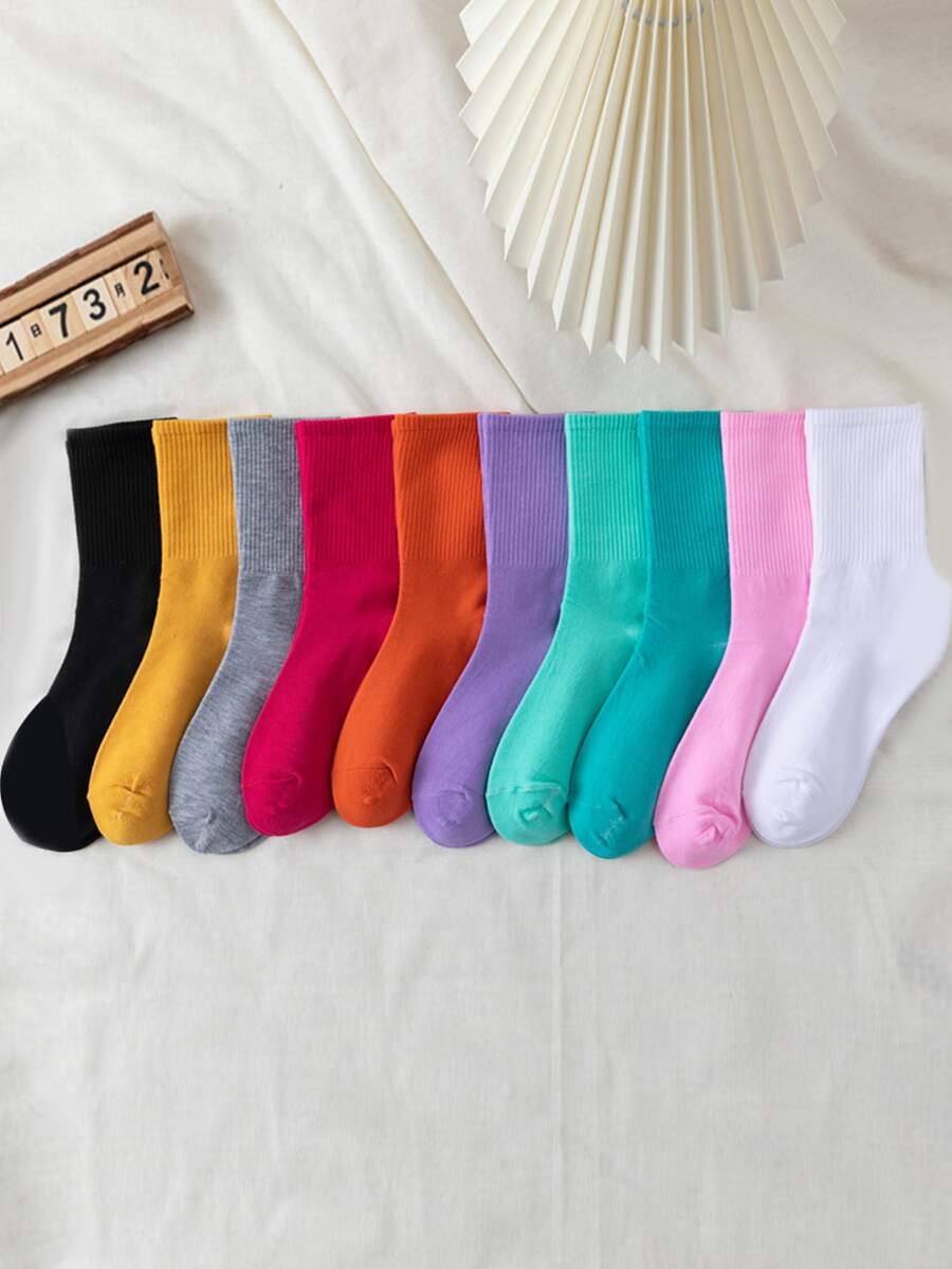 10pairs Solid Crew Socks | SHEIN USA