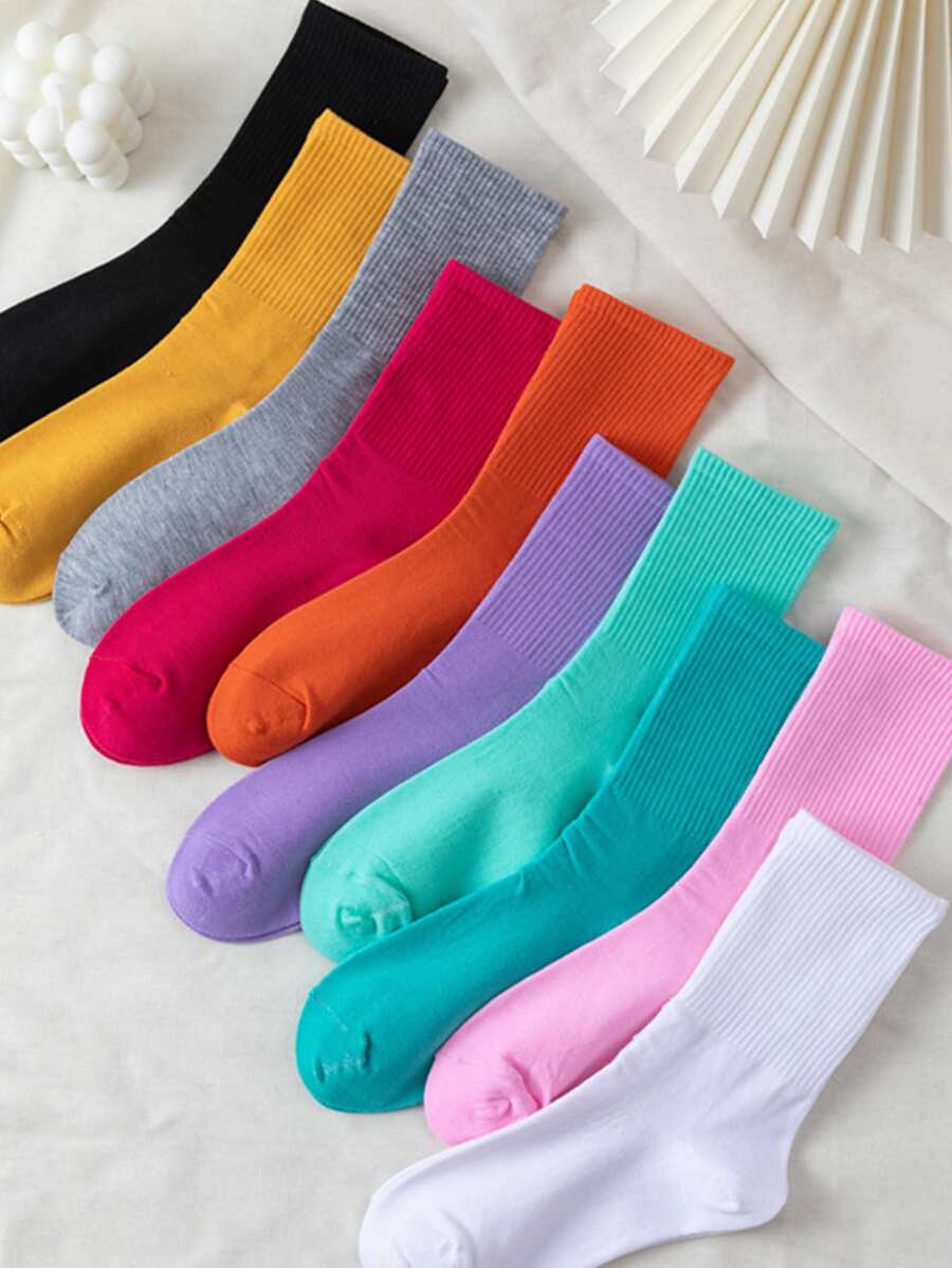 10pairs Solid Crew Socks | SHEIN USA