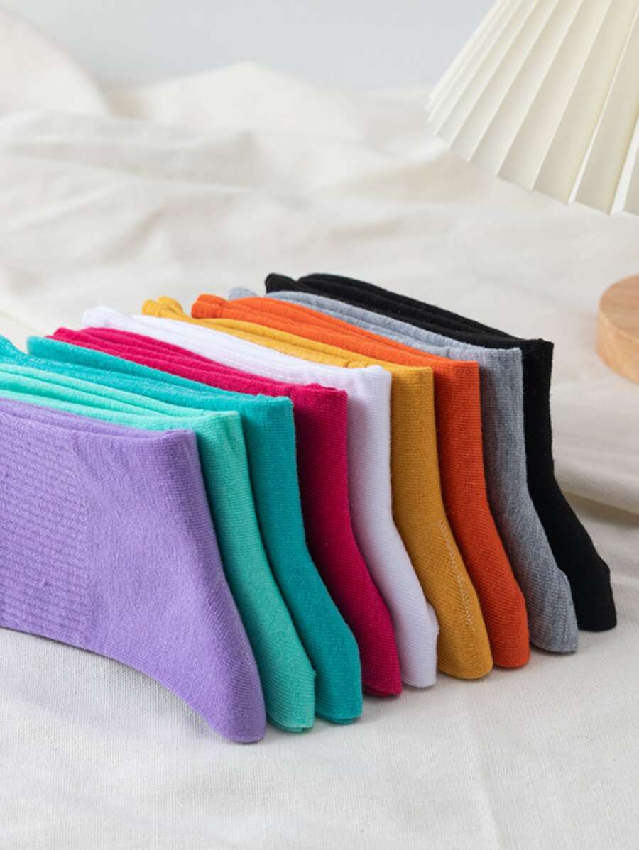 10pairs Solid Crew Socks | SHEIN USA