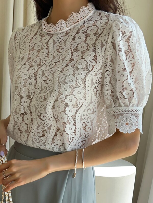 DAZY Puff Sleeve Lace Top | SHEIN USA