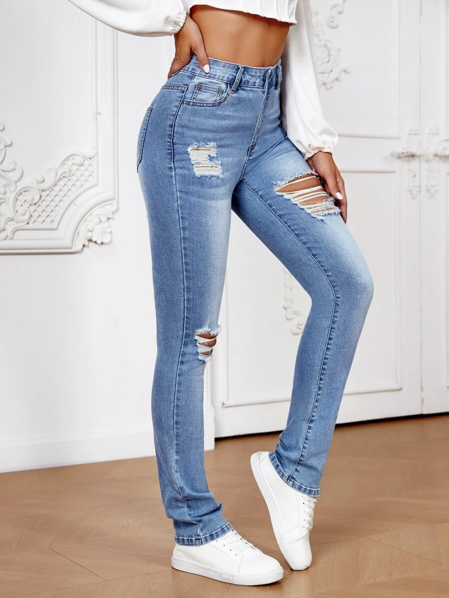 High Waist Ripped Skinny Jeans | SHEIN USA