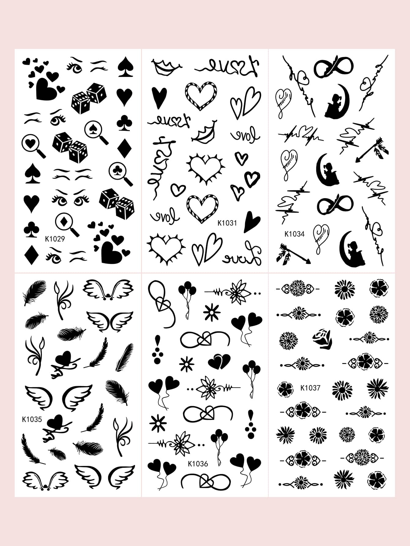 Tattoo Sticker Kits,6 Sheets Wing & Heart Pattern Temporary Tattoos For ...