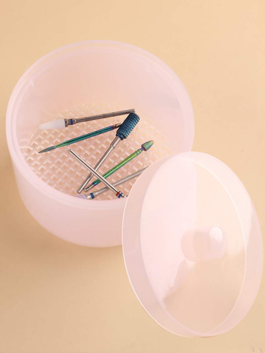 Pink Disinfection Box Sterilizer Soak Bowl Container 1box Round Nail ...