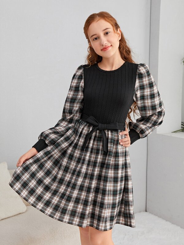 SHEIN Fille adolescente Robe ceinturée à carreaux | Mode en ligne ...