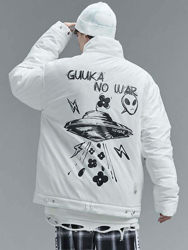 Men Letter & Planet Print Winter Coat | SHEIN USA