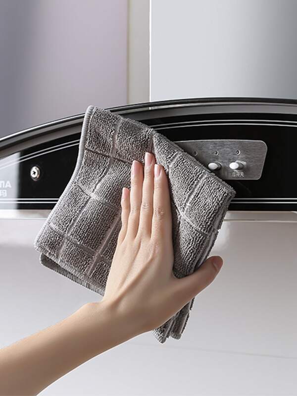 5pcs Plaid Pattern Cleaning Rag, Grey Polyester Cleaning Cloth, For ...