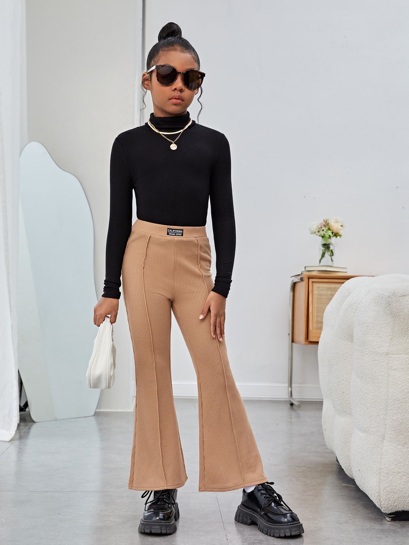 SHEIN Kids Cooltwn Girls Turtle Neck Rib-knit Tee | SHEIN USA